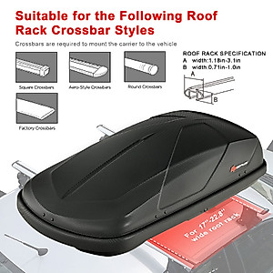 Goplus Rooftop Cargo Carrier Hard Shell, 14 Cubic Feet Waterproof Car Roof Cargo Carrier w/Dual Side Opening, Security Key, 165LBS Capacity, for 17” to 22.8” Wide Crossbar Rack, Vehicle Cargo Box