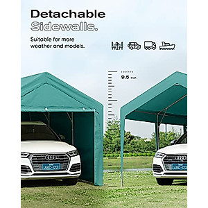 FINFREE 10 x 20 ft Heavy Duty Carport with Removable Sidewalls and Doors，Car Cnopy with 4 sandbags, Garage Shelter for Outdoor Party, Birthday, Garden, Boat, Green