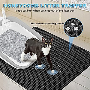 KAQUMAO Low Profile Senior Cat Litter Box Kit, Low Entry Cat Litter Box for Arthritic Cat, Handicap Disabled Cats, Sick Frail Cats, Older Feeble Cats,with Cat Litter Mat (Soft Grey)