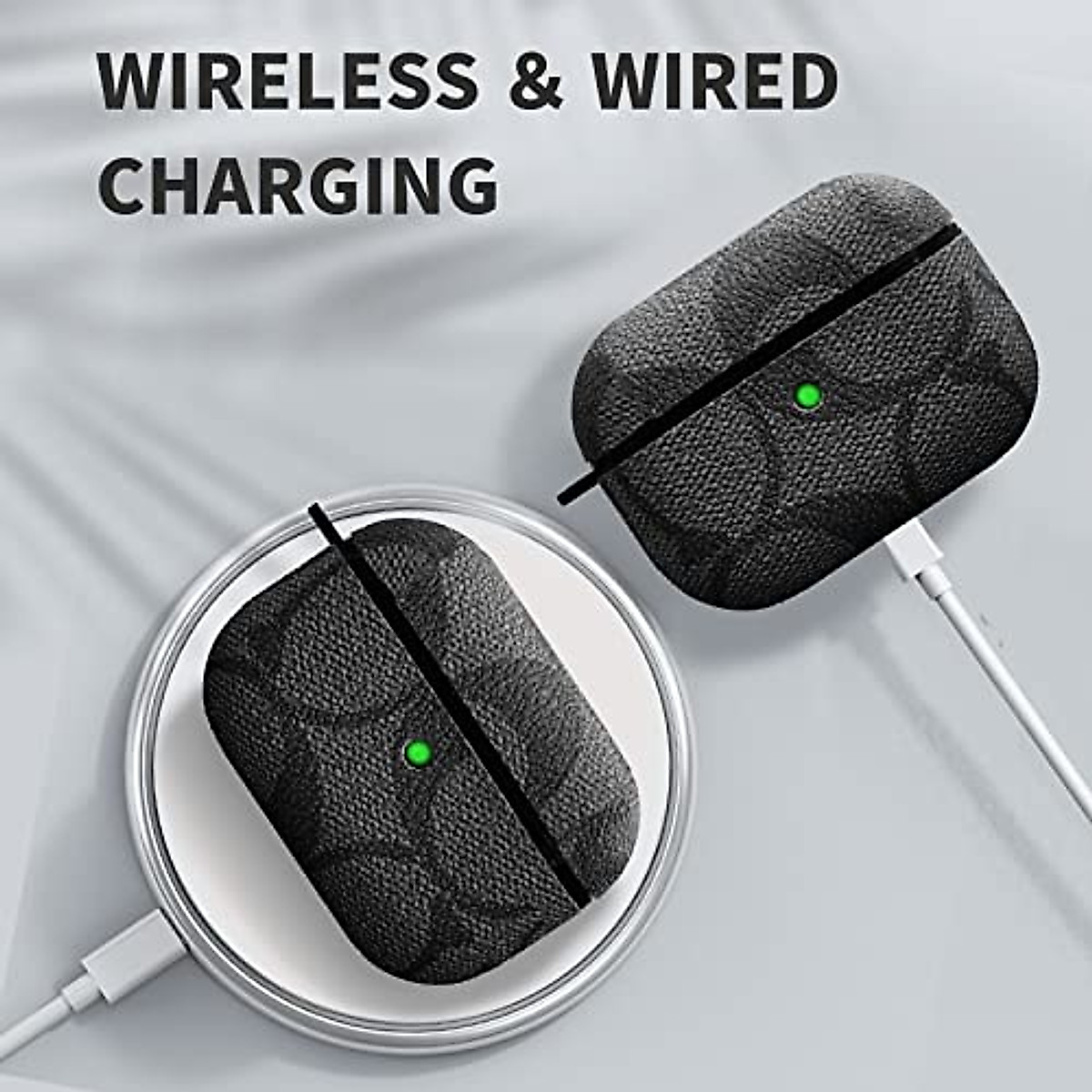 MOLOVA Case for Airpods Pro,Luxury Stylish PU Ultra Slim & Thin Soft TPU Anti-Slip Scratch Resistant Drop Proof Full Cover Case with Keychain/Lanyard//Ear Hook/Watch Band Holder/Anti-Lost Strap,Black