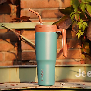 BJPKPK 40oz Tumbler With Handle And Straw Insulated Tumblers Cups With Lid Stainless Steel Travel Coffee Mug With Fruit Infuser,Lake Blue