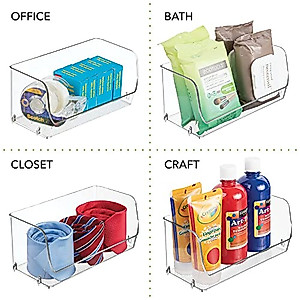 mDesign Small Stackable Plastic Food Storage Organizer Bin with Open Front for Refrigerator, Freezer, Cupboard, Cabinet, and Pantry Shelf Organization - 7" Wide - Ligne Collection - 3 Pack - Clear