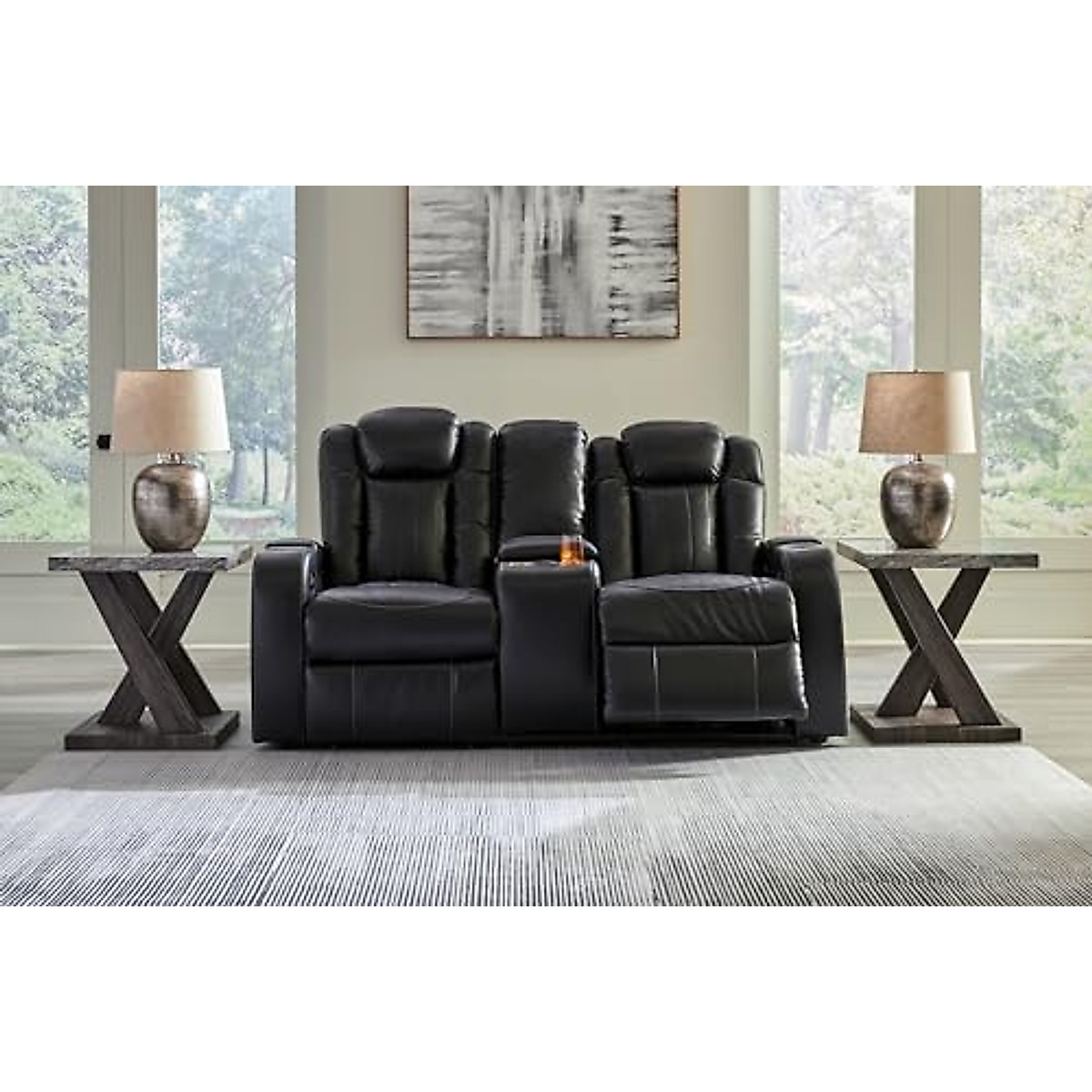 Signature Design by Ashley Caveman Den Power Reclining Loveseat with Console Love Seats, 75" W x 42" D x 42" H, Black