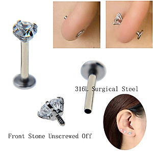 CANDYFANCY 16g Flat Back Earrings 10mm Post 316L Surgical Steel Bar 2mm 3mm 4mm CZ Stud Earrings Set Ear Lobe Rook Helix Conch Piercing Jewelry