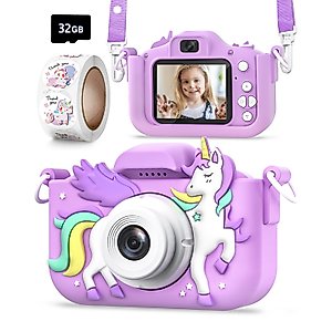 Seckton Kids Camera Toys for Girls Ages 3-8, Children Digital Video Camera with Protective Silicone Cover, Christmas Birthday Gifts for 3 4 5 6 7 8 Year Old Girls with 32GB SD Card