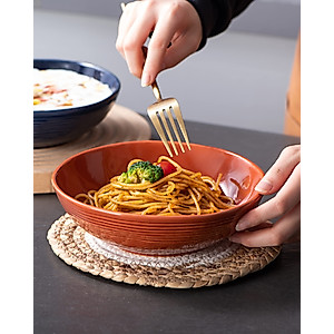 HENXFEN LEAD Ceramic Bowls Set of 4 for Salad, Cereal, Soup, Pasta - 7 Inch Stoneware Ramen, Noodles Bowls for Serving 24 Oz, Microwave & Oven, Dishwasher Safe, Scratch Resistant, Brown