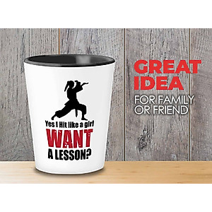 Bubble Hugs Martial Arts Shot Glass 1.5oz - A Girl Want Lesson - Self Defense Taekwondo Fans Jiu Jitsu Trainer Sport Instructor Optimistic Boxing Sportbella Kick Fighting