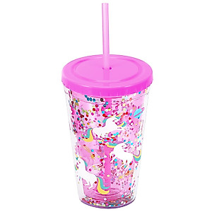 Cute Tumbler with Lid and Straw Double Wall Insulated Acrylic Cup for Girls Women Kids, 18oz/550ml (Unicorn)