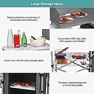 Goplus Camping Kitchen Table, Portable Outdoor Cooking Table with Storage, 26'' Tabletop, Detachable Windscreen, Camp Cook Station, Folding Grill Table for Tailgating BBQ Picnic Backyard Beach RV