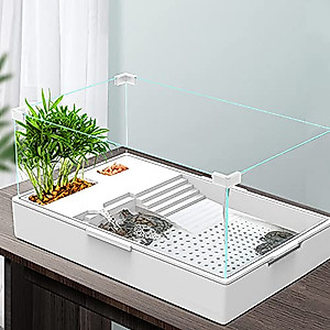 AMOSIJOY Glass Turtle Tank Aquarium Reptile Tortoise Habitat Turtle Basking Platform with Pump, Filter and Filter Layer Design, Prevent from Escaping (Small)
