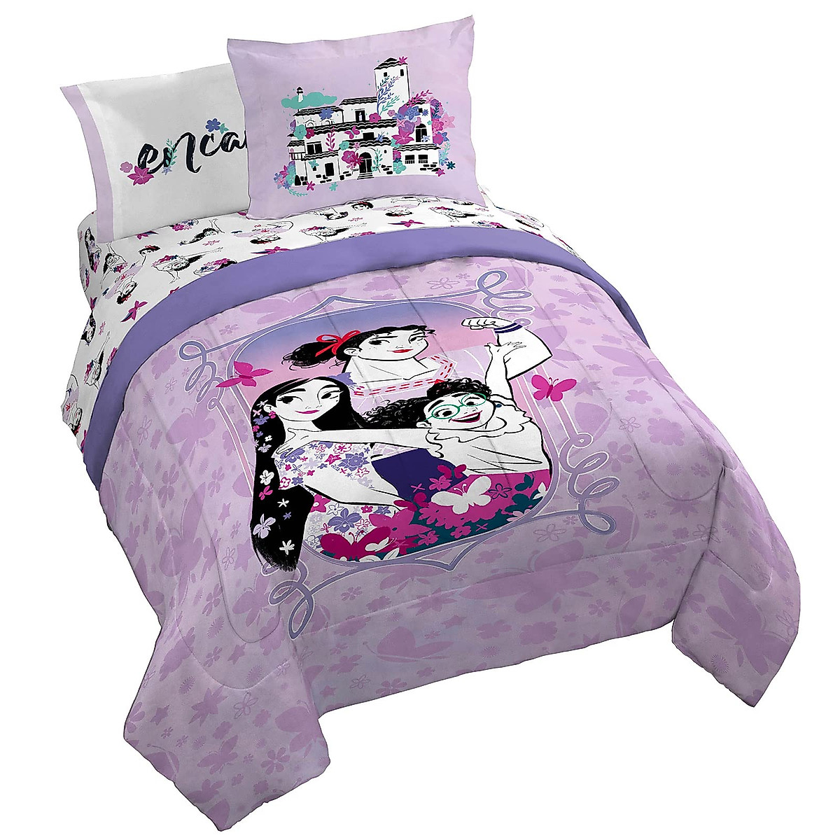 Disney Encanto The Magical Madrigal Sisters 7 Piece Queen Size Bed Set - Includes Comforter & Sheet Set Bedding - Super Soft Fade Resistant Microfiber (Official Product)