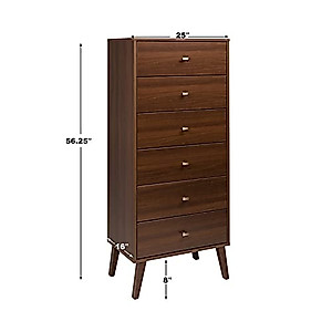 Prepac Milo Mid-Century 6 Drawer Tall Dresser Chest For Bedroom, Dresser, 16" D x 25" W x 56.25" H, Cherry
