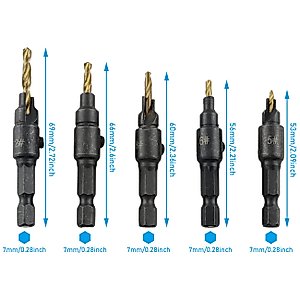 WHYHKJ Countersink Drill Bits, Drill Bits, Wood Countersink Drill Bit Set Hex Shank Quick Change Counter Sinker Pre Hole Drill Bit Set Screw Counterbore Bit Pilot Bit Set for Woodworking and Carpentry