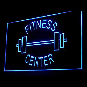 160034 Open Fitness Center Gym Room Home Decor Display LED Light Neon Sign (12" X 8", Blue)