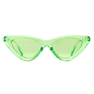 GIFIORE Retro Vintage Cat Eye Sunglasses for Women Trendy Narrow Cateye Frame Sun Glasses (Neon Green Frame Green Lens with Glitter)