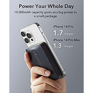 ESR MagSafe Battery Pack (HaloLock), 10,000mAh MagSafe Power Bank with USB-C Cable, Kickstand Magnetic Wireless Power Bank for iPhone 14/13/12, MagSafe Portable Charger, MagSafe Accessories, Black