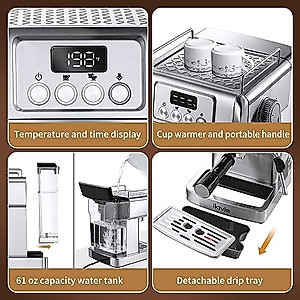 ILAVIE 20 Bar Espresso Machine, Stainless Steel Espresso Coffee Machine for Cappuccino, Latte, Espresso Maker for Home, Automatic Espresso Machine with Milk Steamer, 1.8L Water Tank, 1350W