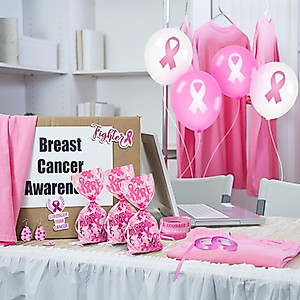Heartome Breast Cancer Awareness Accessories, 204Pcs Ribbon Party Supplies, 4 Rolls of 11 Yards Ribbon, 200Pcs Breast Cancer Support Cellophane Bags for Breast Cancer Parties Present Wrapping