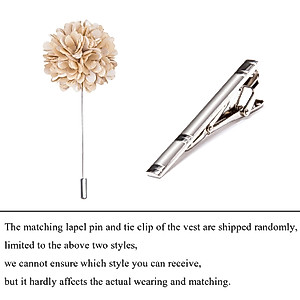 Hi-Tie 5PCS Vest Necktie Handkerchief Cufflinks Lapel Pin Set Jacquard Silk Formal Dress Vest Suit Set for Tuxedo,Champagne Paisley,X-Large