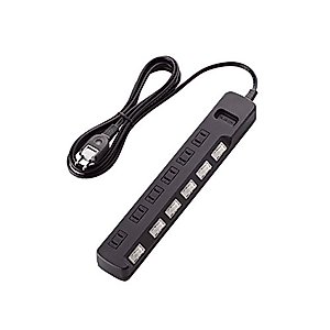 ELECOM Thunder Guard Power Strip with Individual Switch 6 Outlet 2.5m [Black] T-K5A-2625BK (Japan Import)