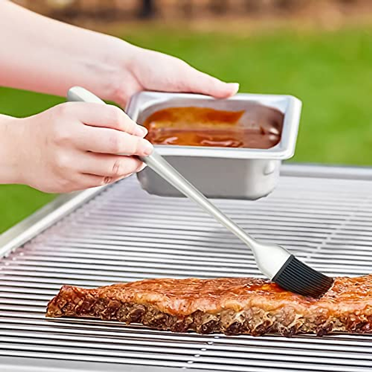 Great American Griller Modern Grill and Kitchen Basting Brush Set | BBQ Basting Brush for Grill | Extra Long, Heavy Duty Stainless Steel - Heat Resistant Brush | Sauce Brush for Grilling | Set of 2
