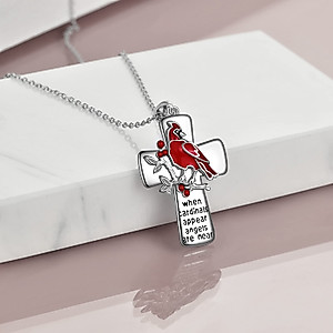 POPLYKE Cardinal Cross Necklace Memorial for Women Sterling Silver When Cardinals Appear Angels Are Near Necklace Jewelry for Mother