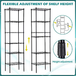 6 Tier Shelving Unit Narrow Shelf Storage Shelves Tall Skinny Shelf for Small Spaces Bathroom Racks and Shelves Corner Storage Rack for Kitchen Laundry Pantry Closet 16.7" l×11.8" w × 63.6" h, Black