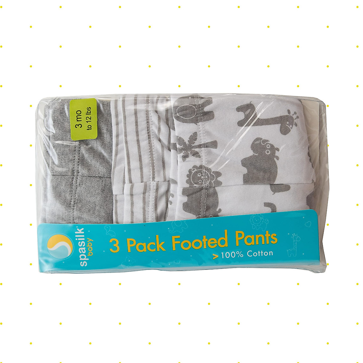 Spasilk Baby Boys' Cotton Pull on Footed Pants, Pack of 3, Gray Animals, 3 Months