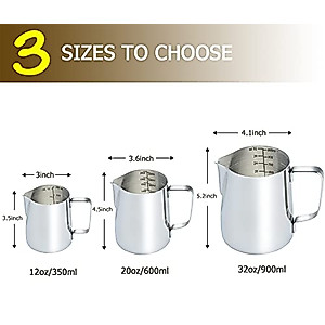 CAMKYDE Stainless Steel Milk Frothing Pitcher 12 oz, Espresso Steaming Pitcher with Decorating Pen for Espresso Machines, Cappuccino, Latte Art