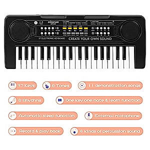 Raimy 37 Keys Piano Keyboard for Kids, Portable Keyboard Piano Early Learning Educational Electronic Musical Instrument Toys Gifts for 3 4 5 6 7 8 9 Year Old Boys and Girls (Black)