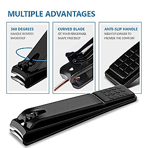 Nail Clippers Fingernail Clipper Set Nail Cutter for Thick Nails,Acrylic Toe Nail Clippers for Adult Man Woman,3PCS with Nail File&Soft Leather Package,Black