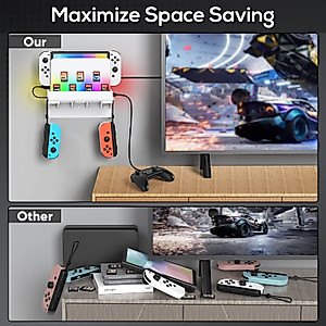 Switch Wall Mount for Nintendo Switch and Switch OLED,Games Console Wall Shelf with Light,Station Stand Holder for Charging Dock,7 Game Card Slots,4 Controller Accessories Kit Storage for Joy Con
