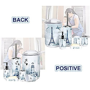 BFYLSQUE Lighthouse Bathroom Accessory Set, 6 Pieces Luxury Bath Accessories Bath Set Lotion Bottles Toothbrush Holder Tooth Mug Soap Dish Toilet Brush Rubbish, for Modern Design - Plastic