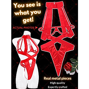 Kaei&Shi Strappy Lingerie Bondaged,Sexy G String Lingerie For Women,One Piece Choker Bodysuit Boudoir Outfits Exotic,Red,Medium