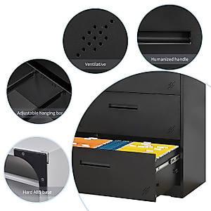GREATMEET 3 Drawer Lateral File Cabinet with Lock,Heavy Duty Metal Lateral File Cabinet, for Legal Letter Files,Disassemble,Black (3 Drawers)