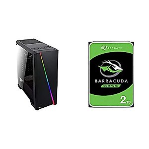 AeroCool Cylon RGB Mid Tower Computer Case with Seagate Barracuda 2TB Internal Hard Drive