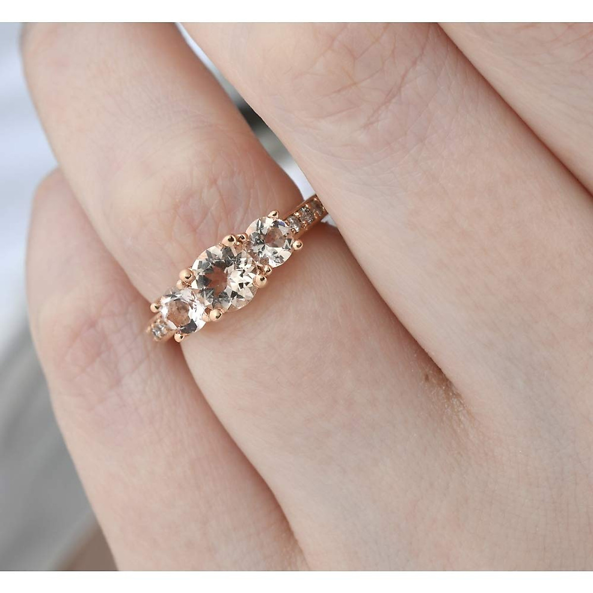 P3 POMPEII3 1 1/2CT Morganite & Diamond 3-Stone Engagement Ring 14K Rose Gold - Size 7