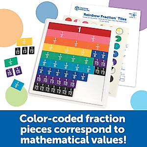 Learning Resources Rainbow Fraction Tiles - 54 Pieces, Ages 6+ Early Math Skills, Visual Aid, Math for Kids, Teacher Supplies