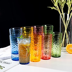 ZAINCA 24-ounce Plastic Tumblers, Acrylic Drinking Glasses High-Balls, Reusable Plastic Cups, set of 8 Green, Hammered Style Stackable, BPA-Free, Shatter-Proof, Dishwasher-Safe