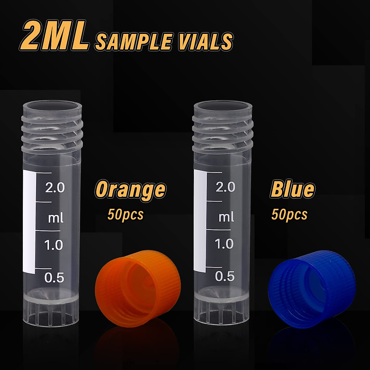NAOEDEAH 100 Pcs 2ml Plastic Vials with Caps Lab Vials Small Plastic Bottles Test Tubes With Lids Centrifuge Tubes Small Liquid Sample Vial Storage Container Graduated Vial Tube with Screw Caps