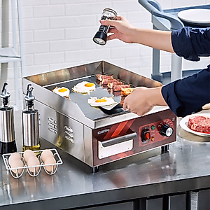 EGGKITPO 14 Inch Electric Griddle, Non-Stick Flat Top Grill Commercial Electric Countertop Griddles Stainless Steel Adjustable Temperature Control 90°F-575°F for Home or Restaurant Use