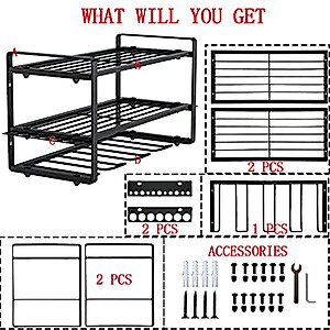 Power tool storage rack, drill rack Wall mounted, Heavy Duty Garage tools Power tool storage, utility for cordless drill in tool room garage, 3-story 120 lb limit, black（17"D x 9.45"W x 8"H Inch）