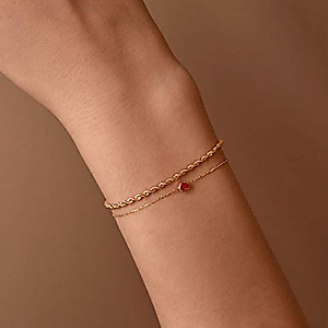 GELIN 14k Solid Gold Red Heart Adjustable Bracelet for Women Valentine's Day Jewelry Gift