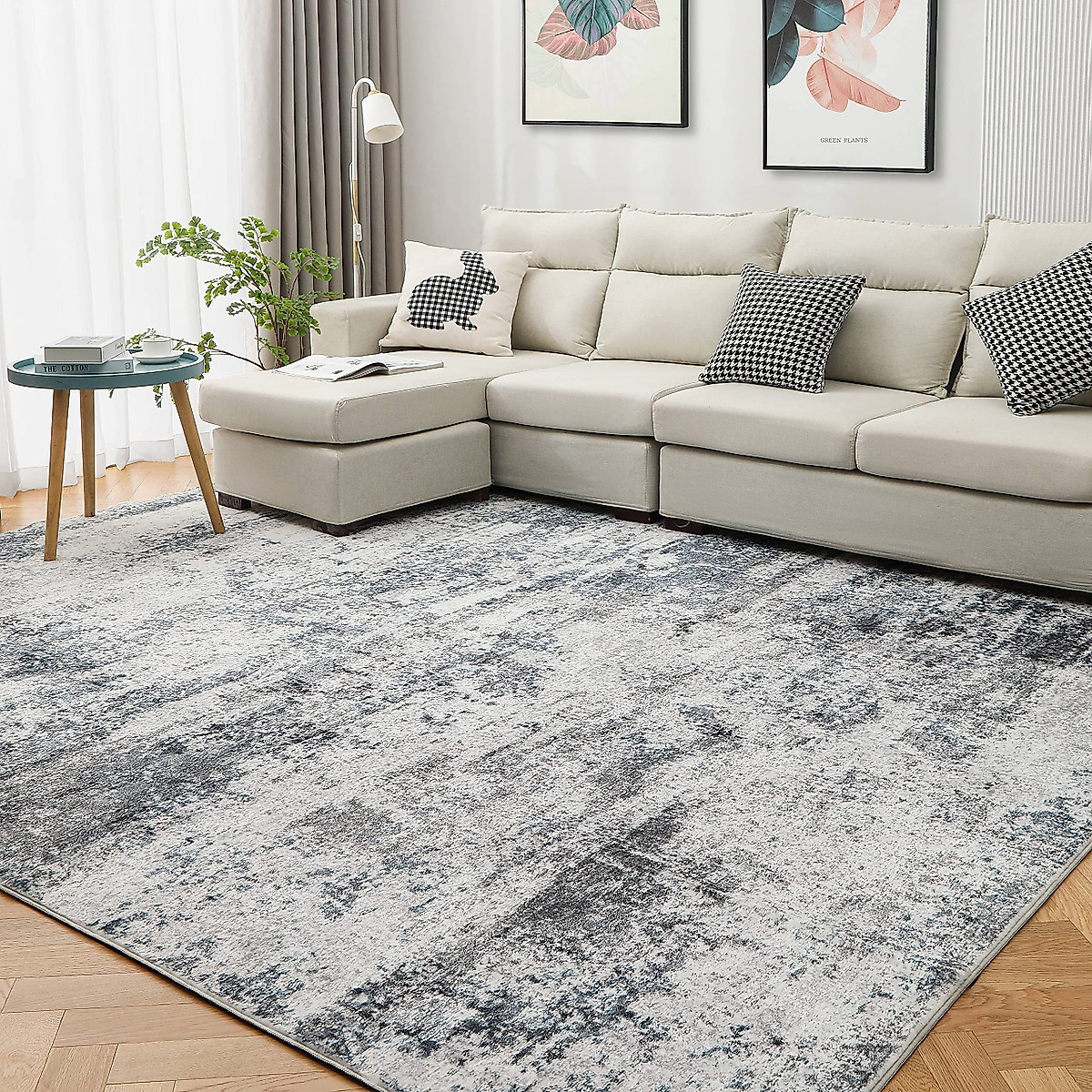 Area Rug for Living Room Rugs: 3x5 Abstract Soft Large Carpet with Low Pile Shaggy Fluffy for Bedroom Dining Room Home Office Indoor Decor Under Kitchen Table Washable - Gray/Blue
