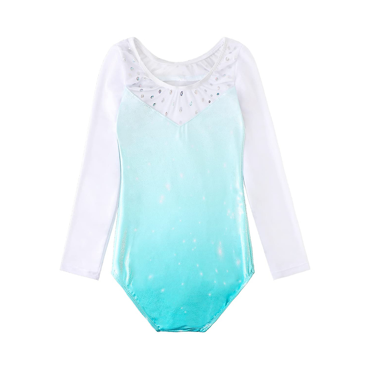 HOZIY girls leotards for gymnastics long sleeve size 6-7 year old aqua blue tumbling outfits embroidered snowflake kids leo clothing apparel sparkly unitards Leotardos Para Gimnasia Ninas