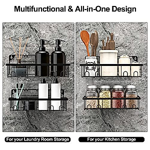 Kalawen Shower Caddy, Shower Shelf for Inside Shower with Hooks, 4 Pack Stainless Steel No Drilling Adhesive Shower Organizer with Soap Holder and Towel Holder