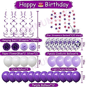 NANINUNENO 30th Birthday Decorations for Women, Purple 30 Happy Birthday Balloons Supplies Including Purple Happy Birthday Banner, Purple 30 Number Balloons, Purple Pink Star Streamers, Hanging Swirls