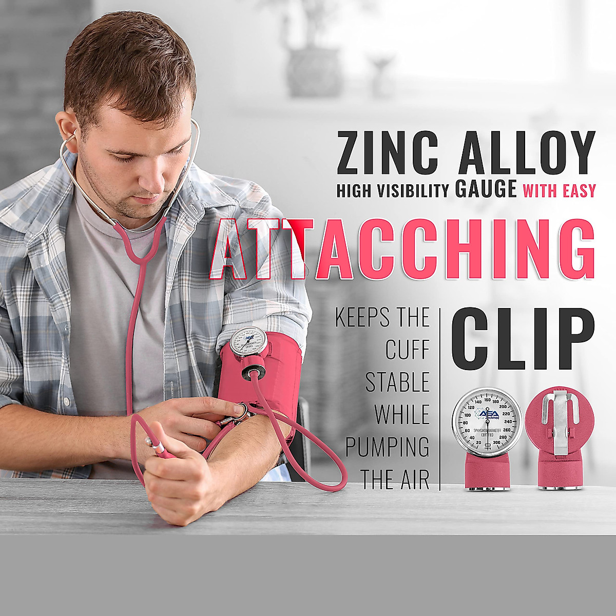 ASA TECHMED Dual Head Sprague Stethoscope and Sphygmomanometer Manual Blood Pressure Cuff Set with Case, Gift for Medical Students, Doctors, Nurses, EMT and Paramedics, Pink