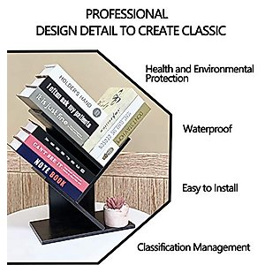 Lydia88 Tree Bookshelf，2-Layer Floor Standing Bookshelf，The Desktop Bookshelf Can Hold Books，Magazines, CDs and Photo Albums，Desktop Organizer，Office Storage Rack Real Wooden Bookshelf，Black