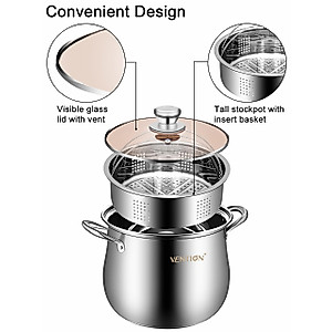 VENTION Stainless Steel Stock Pot with Steamer, 7.8 Quart Stockpot with Lid